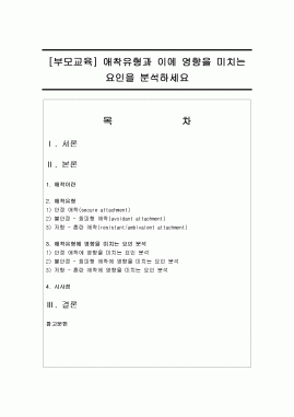 [부모교육] 애착유형과 이에 영향을 미치는 요인을 분석하세요  (애착유형)-1페이지