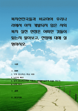 복지선진국들과 비교하여 우리나라에서 아직 개발되지 않은 사회복지 실천 현장은 어떠한 것들이 있는지 알아보고, 전망에 대해 설명.-1페이지