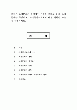 조직은 조직문화가 결정적인 역할을 한다고 한다. 조직 문화는 무엇이며, 사회복지조직에서 어떤 역할을 하는지 설명하시오.-1페이지