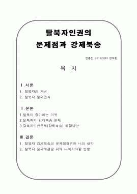 탈북자 인권의 문제점과 강제북송 레포트-1페이지