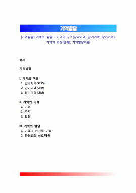 [기억발달] 기억의 발달 - 기억의 구조(감각기억, 단기기억, 장기기억), 기억의 과정(단계), 기억발달이론-1페이지