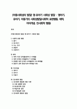 [아동사회성의 발달] 영-유아기 사회성 발달 - 영아기, 유아기, 아동기의 사회성발달(사회적 표현행동, 애착, 자아개념, 친사회적 행동)-1페이지