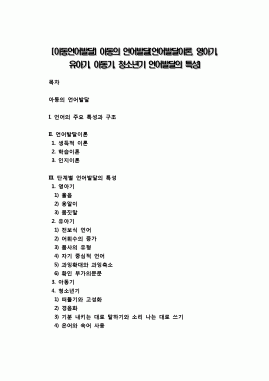 [아동언어발달] 아동의 언어발달(언어발달이론, 영아기, 유아기, 아동기, 청소년기 언어발달의 특성)-1페이지