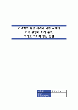 기억력의 좋은 사례와 나쁜 사례의 기억 유형과 처리 분석, 그리고 기억력 향상 방안-1페이지