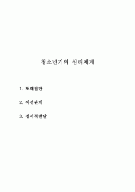 청소년기의 심리체계(청소년심리, 청소년정서심리, 또래집단, 청소년이성관계, 청소년정서발달)-1페이지