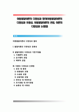 아동발달이론의 다양성과 함의(아동발달이론의 다양성과 유용성, 아동발달이론의 관점, 이론의 다양성과 논쟁점)-1페이지