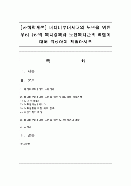 [사회학개론] 베이비부머세대의 노년을 위한 우리나라의 복지정책과 노인복지관의 역할에 대해 작성하여 제출하시오 : 베이비부머-1페이지