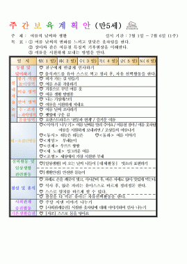 평가인증 만5세 7월 여름 보육일지(보육실습일지)-1페이지