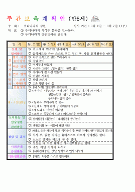 평가인증 만5세 9월 우리나라&세계여러나라 보육일지(보육실습일지)-1페이지