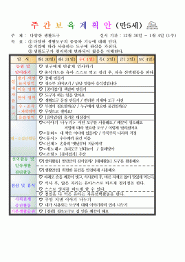 평가인증 만5세 1월 도구와생활/설날 보육일지(보육실습일지)-1페이지