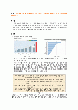 우리나라 사회복지정책으로서 현재 당면한 사회문제를 해결할 수 있는 방안에 대해 제안하여라.-1페이지