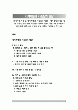 [자기개념-자존심] 자기개념과 자존심의 발달 - 자기출현(자기인식), 나는 누구인가에 대한 학령전기 아동의 반응, 아동기와 청소년기의 자기개념, 자존심의 기원과 발달, 자존심 결정요소 및 변화-1페이지