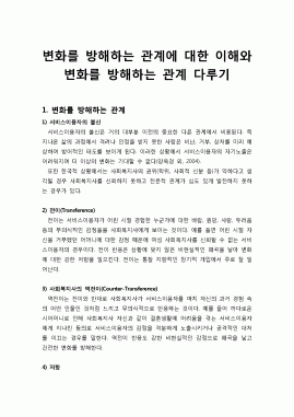 [사회복지실천론] 사회복지실천 현장에서 변화를 방해하는 관계에 대한 이해와 변화를 방해하는 관계 다루기-1페이지