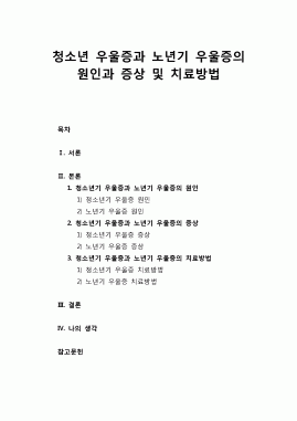 [정신건강론] 청소년 우울증과 노년기 우울증의 원인과 증상 및 치료방법(나의 견해 포함)-1페이지