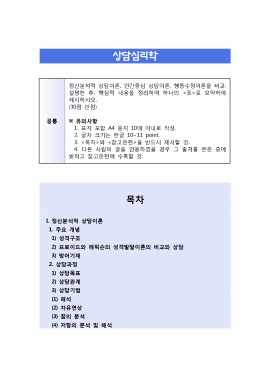 정신분석적 상담이론, 인간중심 상담이론, 행동수정이론을 비교·설명한 후, 핵심적 내용을 정리하여 하나의 표로 요약하여 제시-1페이지