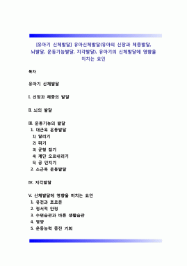 [유아기 신체발달] 유아신체발달(유아의 신장과 체중발달, 뇌발달, 운동기능발달, 지각발달), 유아기의 신체발달에 영향을 미치는 요인-1페이지