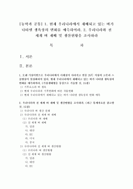 [농학과 공통] 1. 현재 우리나라에서 재배되고 있는 벼가 나타낼 생육상의 변화를 예측하여라. 2. 우리나라와 전 세계 벼 재배 및 생산현황을 조사하라 - 벼 생육-1페이지