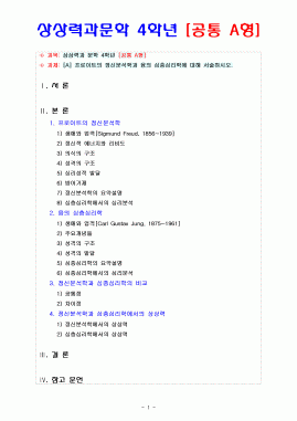 [상상력과문학 A항목] 프로이트의 정신분석학과 융의 심층심리학에 대해 서술하시오.-1페이지