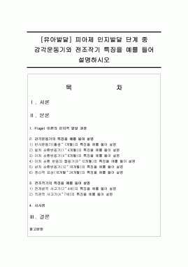 [유아발달] 피아제 인지발달 단계 중 감각운동기와 전조작기 특징을 예를 들어 설명하시오 (인지발달)-1페이지