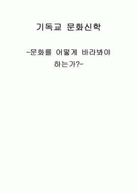 [기독교문화신학] 문화를 어떻게 바라봐야 하는가-1페이지