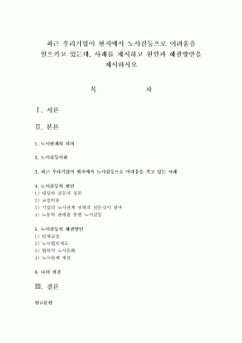 최근 우리기업이 현지에서 노사갈등으로 어려움을 일으키고 있는데,  사례를 제시하고 원인과 해결방안을 제시 : 노사갈등-1페이지