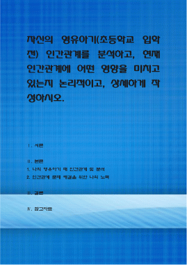 자신의 영유아기(초등학교 입학 전) 인간관계를 분석하고, 현재 인간관계에 어떤 영향을 미치고 있는지 논리적이고, 상세하게 작성-1페이지