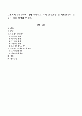 [사회복지] 노인복지 5대분야에 대해 설명하고 특히 소득보장 및 의료보장의 내용에 대해 설명해 보시오.-1페이지