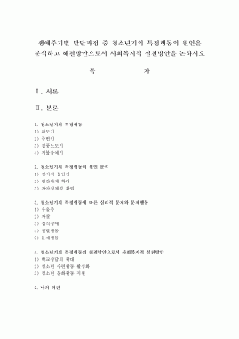 생애주기별 발달과정 중 청소년기의 특정행동의 원인을 분석하고 해결방안으로서 사회복지적 실천방안을 논하시오 : 청소년기-1페이지