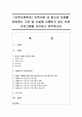 [지역사회복지] 지역사회 내 청소년 보호를 담당하는 기관 및 시설에 시행하고 있는 보호 프로그램을 조사하고 분석하시오 - 청소년시설-1페이지