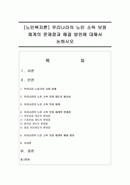 [노인복지론] 우리나라의 노인 소득 보장 체계의 문제점과 해결 방안에 대해서 논하시오 [노인]-1페이지