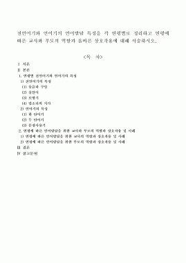 전언어기와 언어기의 언어발달 특성을 각 연령별로 정리하고 연령에 따른 교사와 부모의 역할과 올바른 상호작용에 대해 서술하시오.-1페이지