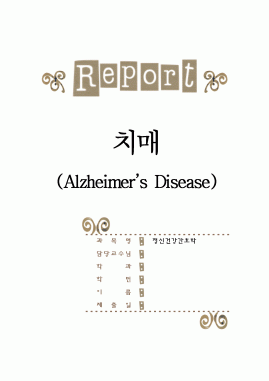 알츠하이머 사례보고서(사례를 통한 대상자 정보~간호진단 ,목표, 간호중재)-1페이지