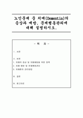 노인문제 중 치매(Dementia)의 증상과 예방, 문제행동관리에 대해 설명-1페이지