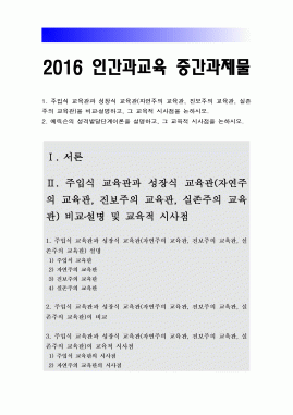 인간과교육] 주입식 교육관과 성장식 교육관 (자연주의교육관 진보주의교육관 실존주의교육관) 비교 설명, 주입식교육관 성장식교육관 교육적시사점/에릭슨 성격발달단계이론 설명, 에릭슨 교육적시사점, 인간과교육-1페이지