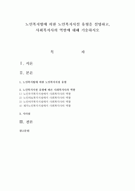 노인복지법에 의한 노인복지시설 유형을 설명하고,  사회복지사의 역할에 대해 기술 : 노인복지시설-1페이지