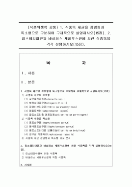 (식품위생학 공통) 1. 식중독 세균을 감염형과 독소형으로 구분하여 구체적으로 설명하시오(15점). 2. 리스테리아균과 바실러스 세레우스균에 의한 식중독을 각각 설명하시오-1페이지