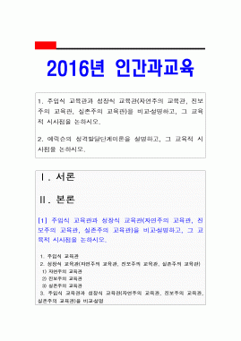 [2016년 인간과교육] 주입식교육관 성장식교육관(자연주의교육관 진보주의교육관 실존주의교육관) 비교, 교육적시사점-주입식교육관 성장식교육관 /에릭슨 성격발달단계이론 설명, 에릭슨성격발달단계이론 교육적시-1페이지