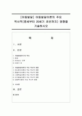 [아동발달] 아동발달이론의 주요 역사적(중세부터 20세기 초반까지) 영향을 기술하시오 (아동발달이론)-1페이지