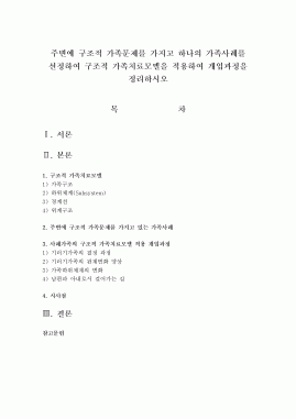 주변에 구조적 가족문제를 가지고 하나의 가족사례를 선정하여 구조적 가족치료모델을 적용하여 개입과정을 정리 (구조적 가족치료)-1페이지