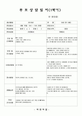 (만3세-1학기)평가인증 통과한 공공형 어린이집 만3세 1학기 부모상담일지 20명 분량입니다. (쌍둥이 형제/ 한 부모 가정/ 아토피 유아 등에 대한 상담 내용 포함.)-1페이지