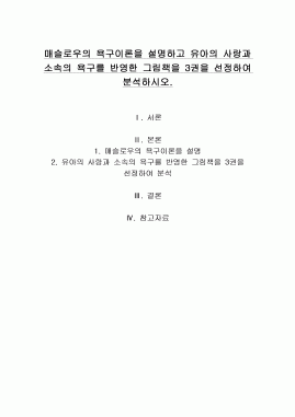 매슬로우의 욕구이론을 설명하고 유아의 사랑과 소속의 욕구를 반영한 그림책을 3권을 선정하여 분석하시오-1페이지