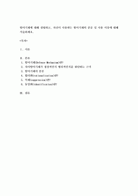 방어기제에 대해 설명하고, 자신이 사용하는 방어기제의 종류 및 사용 이유에 대해 서술-1페이지