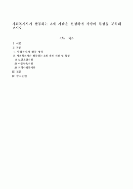 사회복지사가 활동하는 3개 기관을 선정하여 각각의 특성을 분석해 보시오.-1페이지