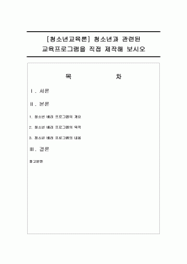 [청소년교육론] 청소년과 관련된 교육프로그램을 직접 제작해 보시오 [교육프로그램]-1페이지