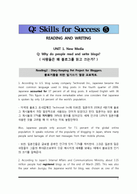 [Skills for success5 UNIT1 본문해석] Skills for success 5 UNIT1.Diary-Keeping Pet Project for Bloggers 본문번역-1페이지