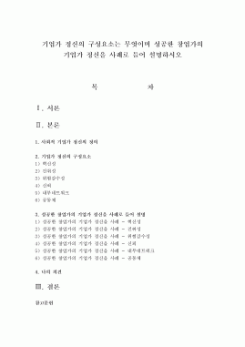 기업가 정신의 구성요소는 무엇이며 성공한 창업가의 기업가 정신을 사례로 들어 설명 (기업가정신)-1페이지