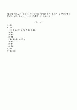 외국의 청소년과 관련된 복지정책은 어떠한 것이 있으며 우리나라에서 본받을 점은 무엇이 있는지 구체적으로 논하시오.-1페이지