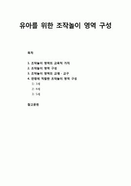 [놀이지도] 유아를 위한 조작놀이 영역 구성 - 조작놀이 영역의 교육적 가치와 영역 구성, 조작놀이 영역의 교재와 교구 및 연령에 적합한 조작놀이 영역 구성(3세, 4세, 5세)-1페이지