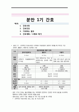 분만 1기 간호 1. 간호사정 2. 간호진단 3. 기대하는 결과 4. 간호계획 수행과 평가-1페이지