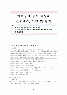 아동정신 장애 대상자 간호계획, 수행 및 평가-1페이지